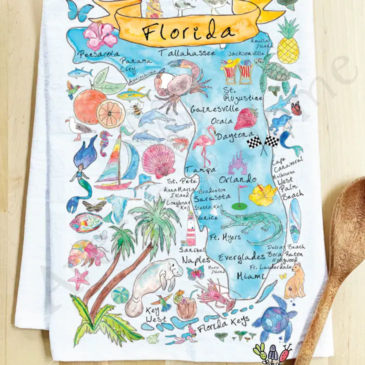Florida State Map - Kitchen Towel – Wild Oats & Billy Goats NSB