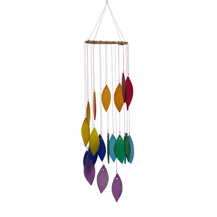 Rainbow Spiral Leaf Tumbled Glass Wind Chime – Wild Oats & Billy Goats NSB