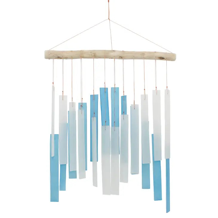 Light Blue and White Skyline Tumbled Glass Wind Chime – Wild Oats ...