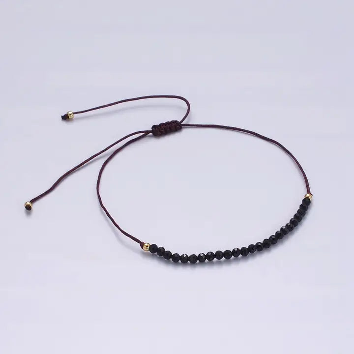 14K Gold Filled Onyx Multifaceted Black Rope Adjustable Friendship Bra ...